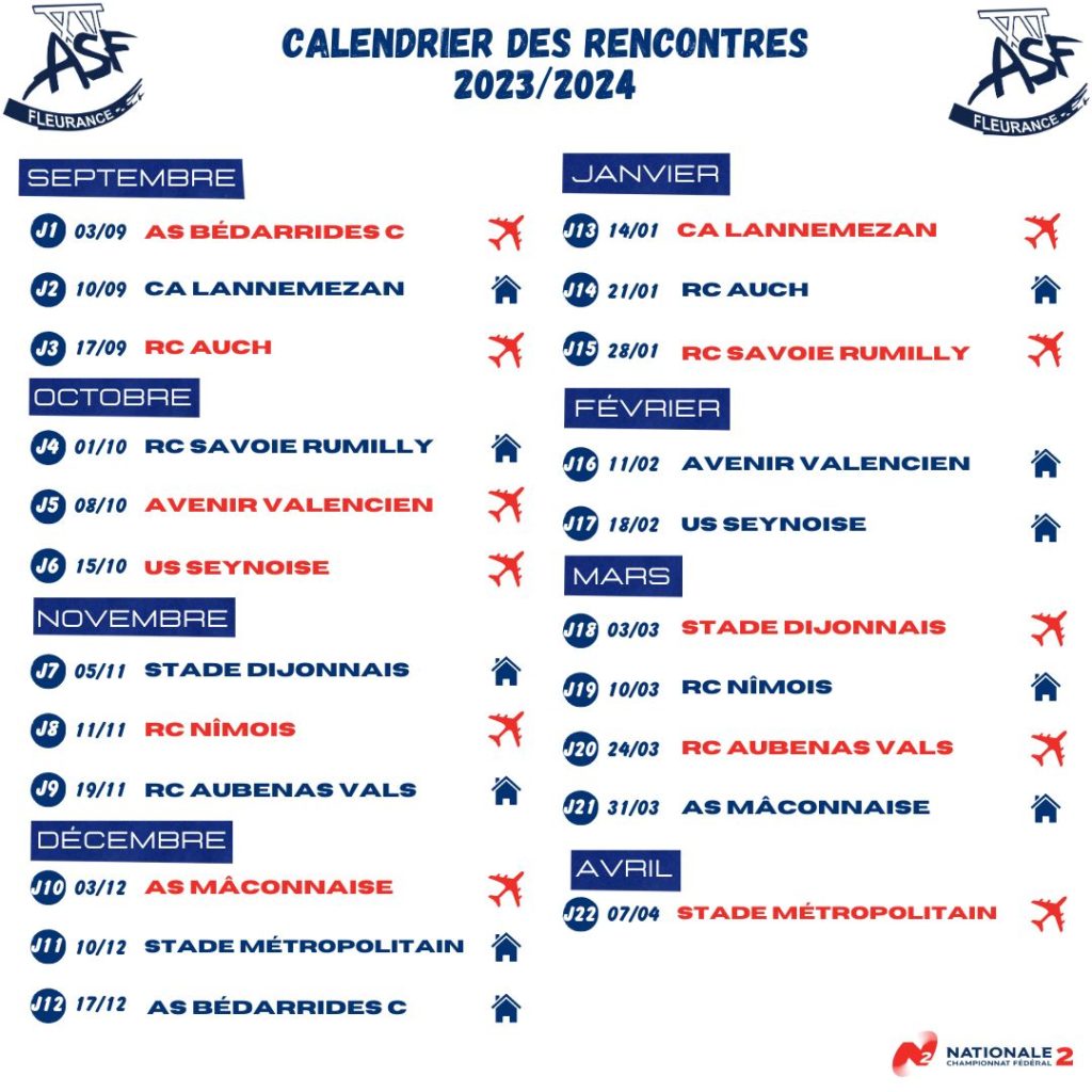 Calendriers - AS Fleurance Rugby
